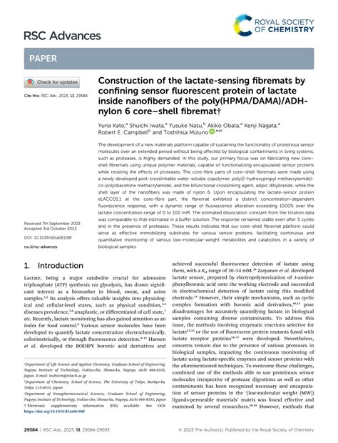 Pdf Construction Of The Lactate Sensing Fibremats By Confining Sensor Fluorescent Protein Of