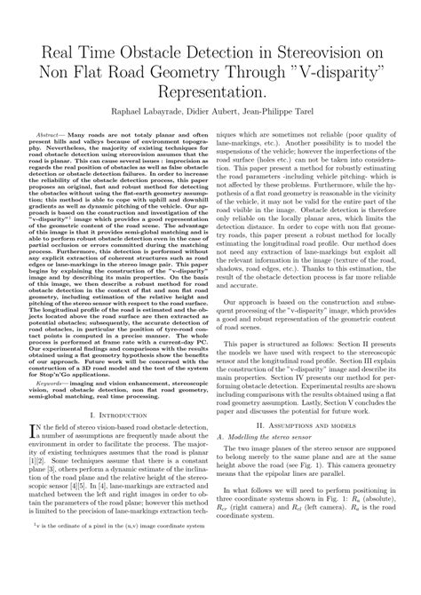 Pdf Real Time Obstacle Detection In Stereovision On Non Flat Road