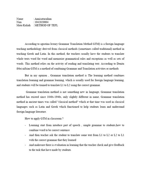 Grammar Translation Method Pdf Second Language Grammar