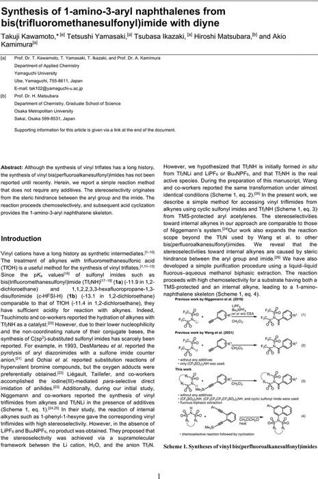 Synthesis Of 1 Amino 3 Aryl Naphthalenes From Bistrifluoromethanesulfonylimide With Diyne
