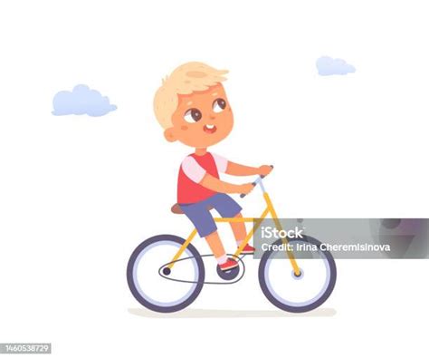 자전거를 타는 소년 귀여운 행복한 아이 자전거 타는 사람 자전거에 앉아 작은 자전거 타는 사람 공원에 대한 스톡 벡터 아트 및 기타 이미지 Istock