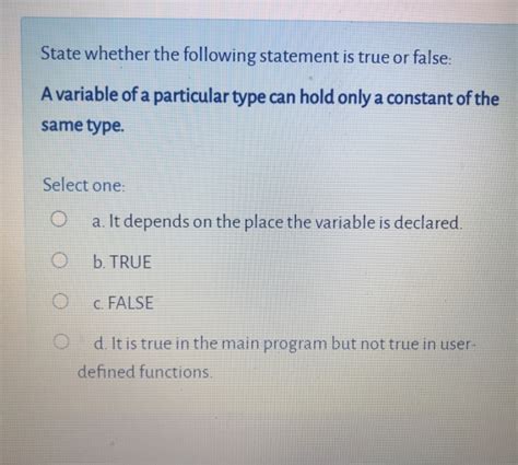 Solved State Whether The Following Statement Is True Or