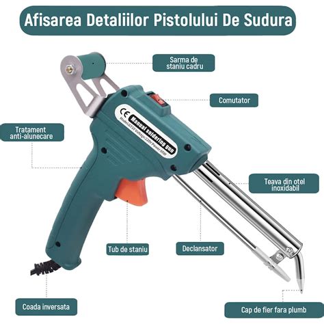 Kit Pistol De Lipit 60w Cu Fir De Lipit Ventoza De Tabla Si 2 Penseta Ouylaf Verde Emagro