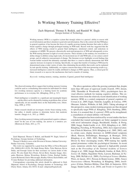 Pdf Is Working Memory Training Effective