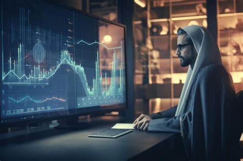 Premium Ai Image Muslim Businessman Using Floating Data Visualization