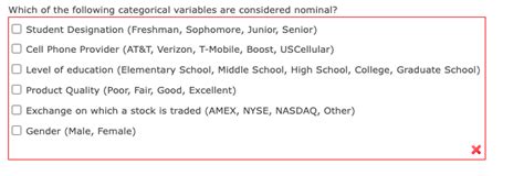 Solved Which Of The Following Categorical Variables Are Chegg