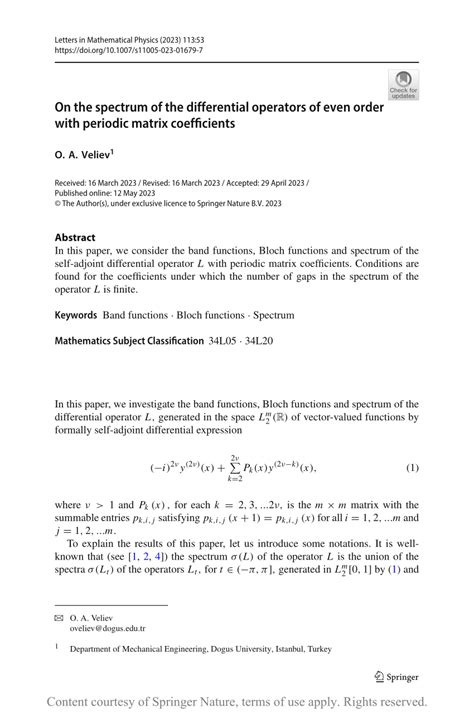 on the spectrum of the differential operators of even order with