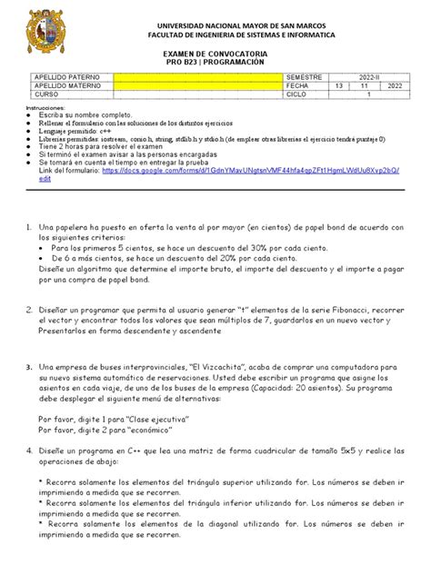 Examen De Programación Algoritmos Y Ejercicios Para Resolver Problemas De Lógica Y Programación