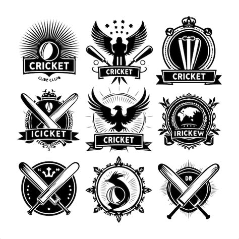 크리켓 클럽 로고 배지 실루 터 프리미엄 벡터