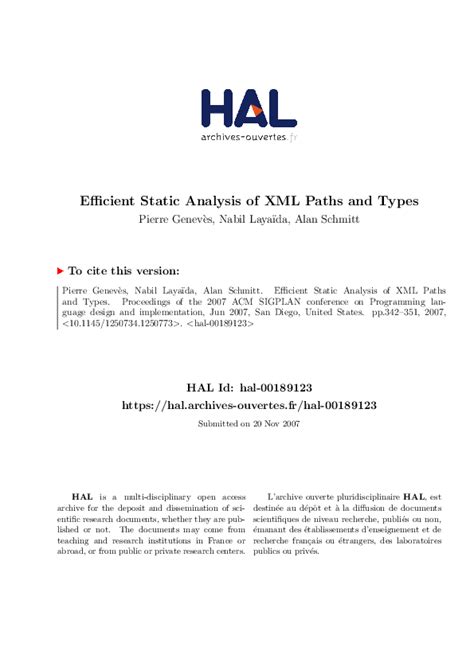 Pdf Efficient Static Analysis Of Xml Paths And Types Nabil Layaïda