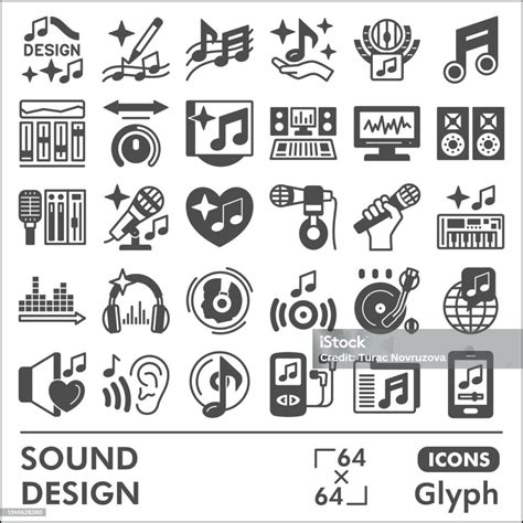 사운드 데싱 라인 아이콘 세트 음악 및 음악 장비 기호 컬렉션 또는 스케치 오디오 파일은 웹 및 앱에 대한 선형 스타일 표지판을 글리프합니다 흰색 배경에서 격리된 벡터