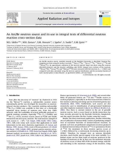 Pdf An Ambe Neutron Source And Its Use In Integral Tests Of Differential Neutron Reaction