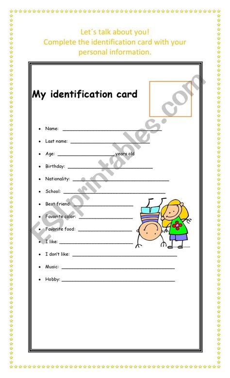 Identification Card Worksheet Super Teacher Worksheets
