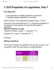 R Lesson Properties Of Logarithms Part Pdf PM R Lesson