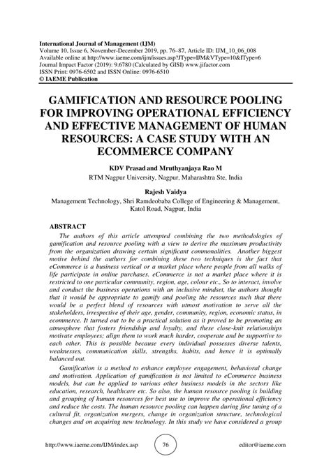 Pdf Gamification And Resource Pooling For Improving Operational Efficiency And Effective