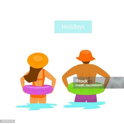 남자와 여 자가 휴가 격리 벡터 일러스트 레이 션 현장에 수레 뒷면 보기 가족에 대한 스톡 벡터 아트 및 기타 이미지 가족 관광 리조트 관광객 Istock