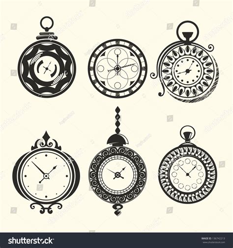 Set Vintage Clocks Stock Vector Royalty Free 136742213