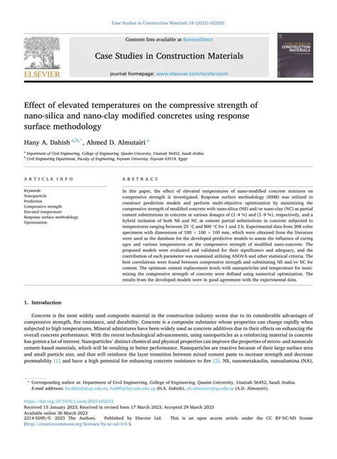 Pdf Effect Of Elevated Temperatures On The Compressive Strength Of Nano Silica And Nano Clay