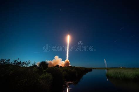 Illustration Of A Rocket Launching Into Space Representing Space Exploration And Technology
