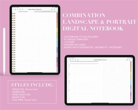 Digital Notebook 12 Subject 5 Styles 53 Templates Etsy