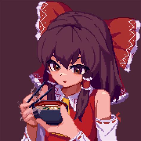 Brodall Pixel Hakurei Reimu Touhou Food Request 1girl Ascot Bare