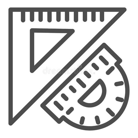 Triangular Ruler And Protractor Line Icon Stationery Concept