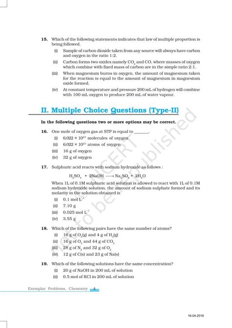 Ncert Exemplar Book For Class 11 Chemistry Chapter 1 Some Basic