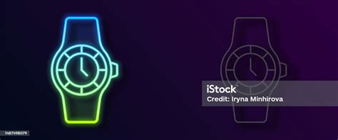 검은 색 배경에 고립 된 빛나는 네온 라인 손목 시계 아이콘 손목 시계 아이콘 벡터 2 위 상 종류에 대한 스톡 벡터 아트 및 기타 이미지 2 위 상 종류 개념 개인