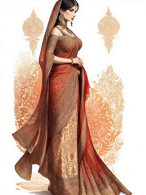 Premium Photo Gorgeous Lady Wearing Red Sari