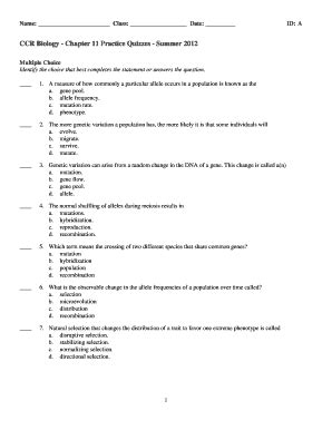 Chapter 11 Biology Test Answer Key Fill Online Printable Fillable Blank PdfFiller