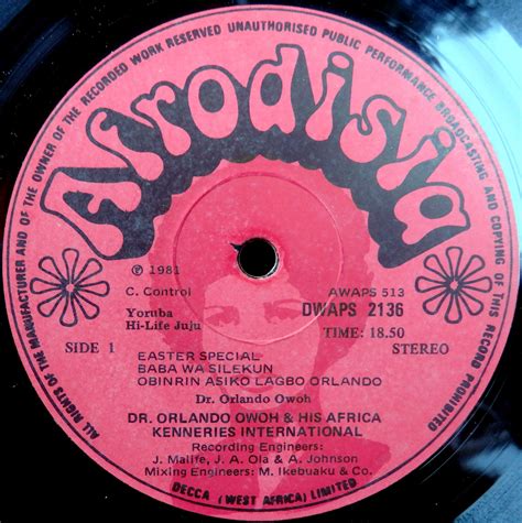 Dr Orlando Owoh And His Africa Kenneries International Obirin Asiko Afrodisia 1981 Global