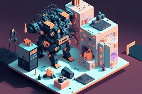 Premium AI Image Isometric Landing Robotic Process Automation