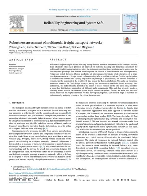 Robustness Assessment Of Multimodal Freight 2021 Reliability Engineering S Pdf