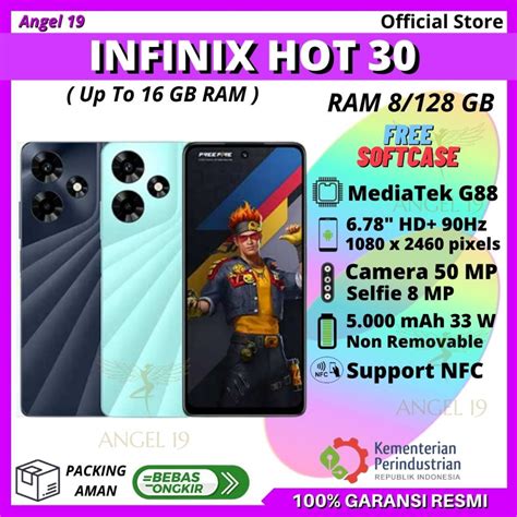 Jual INFINIX HOT 30 8 256 GB INFINIX HOT 30 8 128 GB GARANSI RESMI SUPPORT NFC HP GAMING