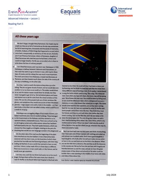 Advanced Intensive Lesson 1 Reading Part 5 And Vocabulary Pdf