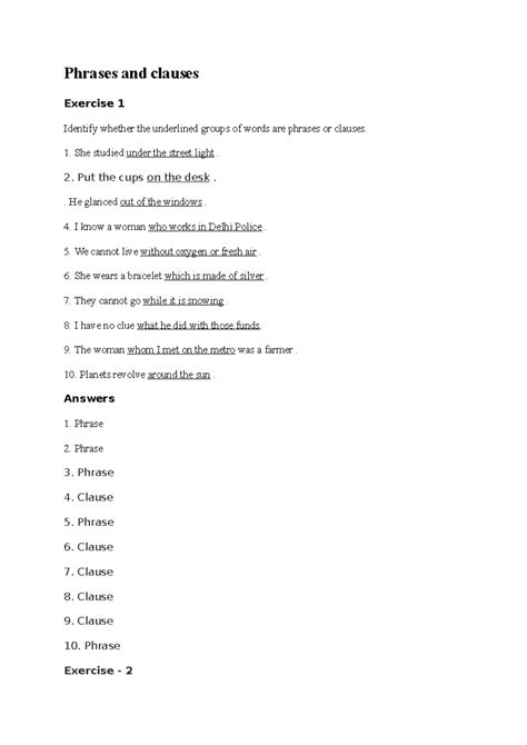 Clauses Exercise With Answers