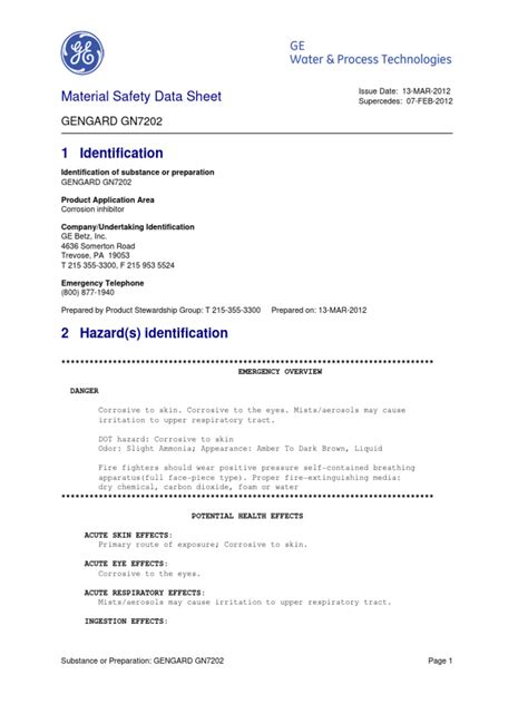 Gengard Gn7202 Msds Pdf Water Respiratory System