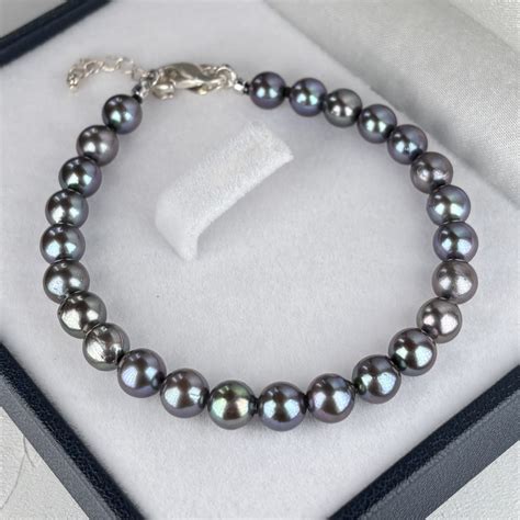 【楽天市場】アコヤ黒真珠 パールブレスレット 6 65mm ブラック セミラウンド Sv925製 18cm＋3cm Akoya Pearl