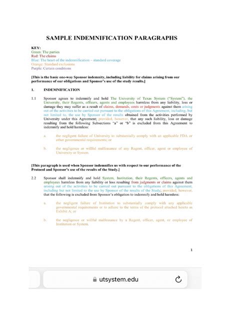 Sample Indemnity Clause 1729238598 Pdf