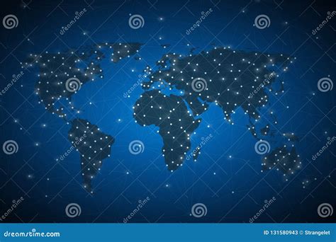 Blue Abstract Background With A World Map Silhouette And Digital Net Concept Stock Vector