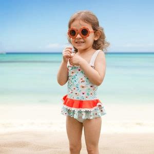 Floral And Tan Stripes Girls Swimwear Etsy