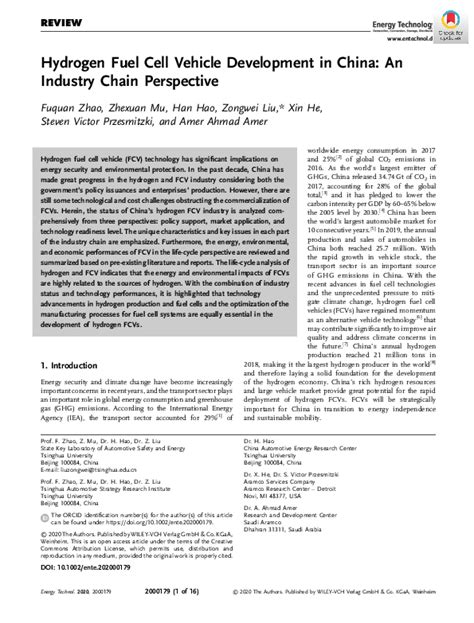 Pdf Hydrogen Fuel Cell Vehicle Development In China An Industry Chain Perspective