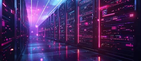 A Hightech Data Center With Rows Of Servers Illuminated By Neon Lights Showcasing A Futuristic