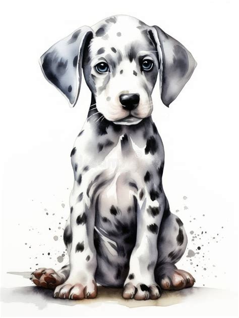Sitting Dalmatian With Distinctive Spots Watercolor Art On White