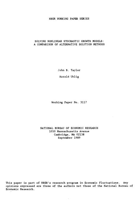 Pdf Solving Nonlinear Stochastic Growth Models A Comparison Of Alternative Solution Methods