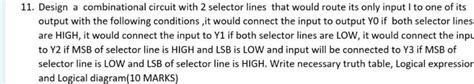 solved 11 design a combinational circuit with 2 selector