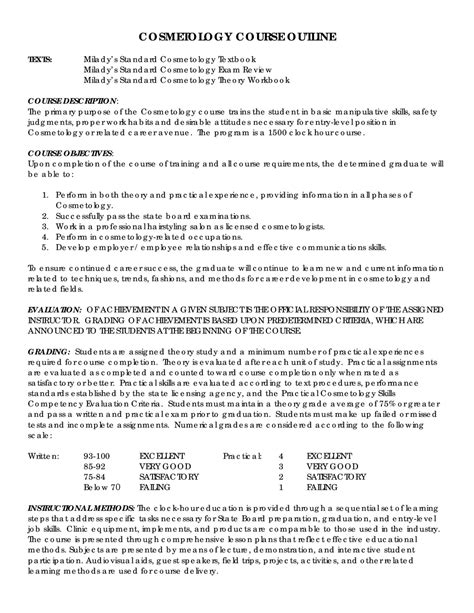 Cosmetology Course Outline Study Notes Cosmetology Docsity