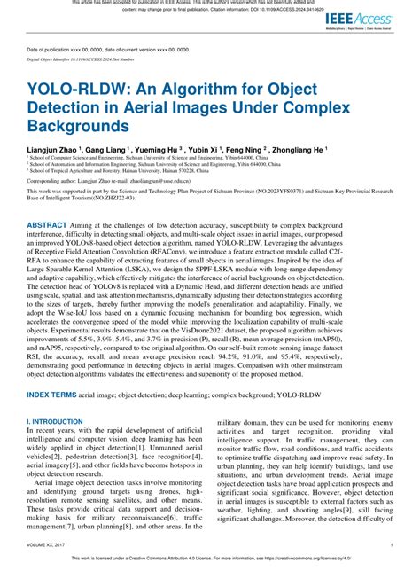 Pdf Yolo Rldw An Algorithm For Object Detection In Aerial Images Under Complex Backgrounds