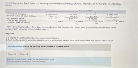 Solved Required 1 Compute The Profitability Index For