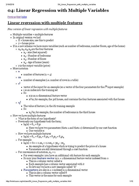 Linear Regression With Multiple Features Pdf Matrix Mathematics
